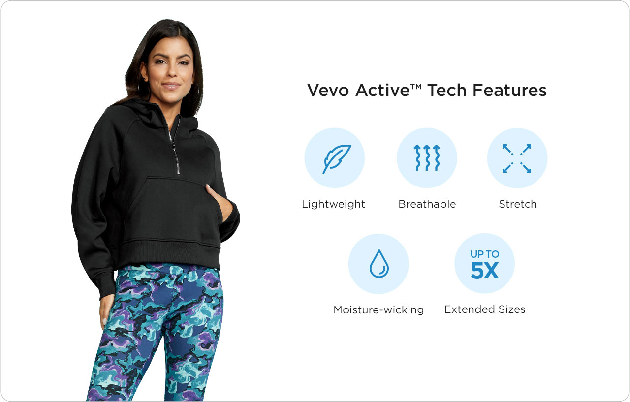Vevo Active Tech Features: Lightweight, Breathable, Stretch, Moisture ...